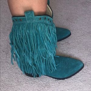 Shoes | Teal Fringe Cowboy Boots | Poshmark